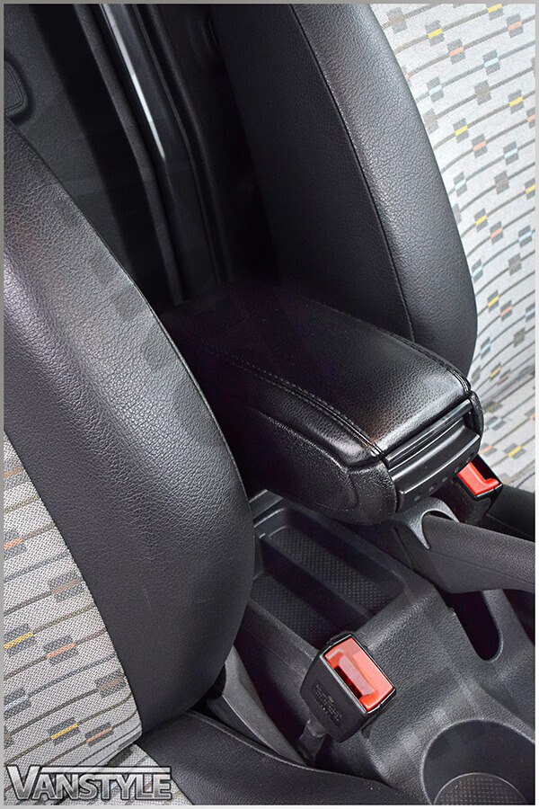 Black Leatherette Adjustable Armrest Box VW Caddy 2004-15 - Vanstyle