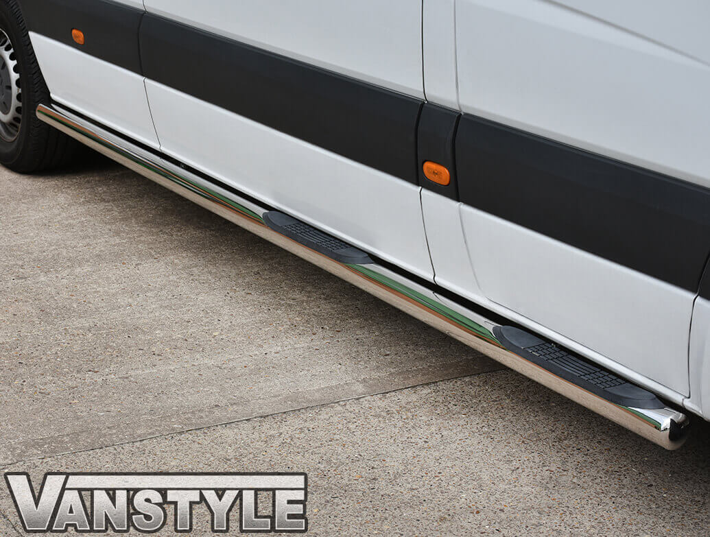 76mm Stainless Steel Side Bars 3xSteps Crafter Sprinter - Vanstyle