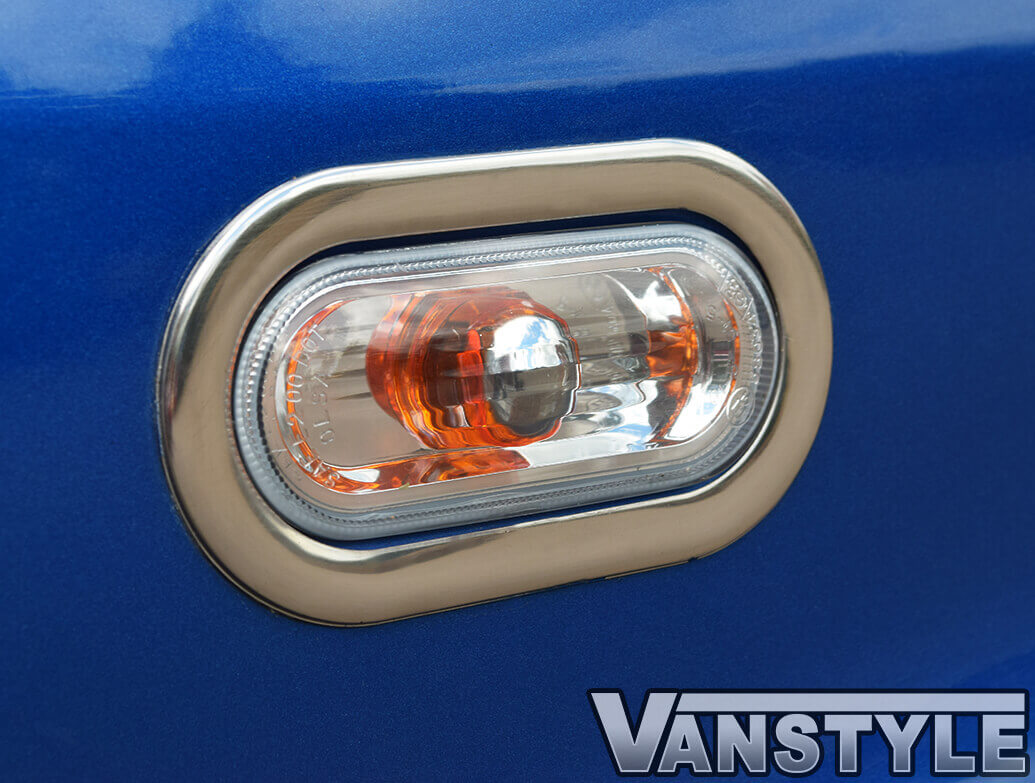 VW CADDY / MAXI STAINLESS SIDE INDICATOR REPEATER SURROUND CHROME TRIM ...