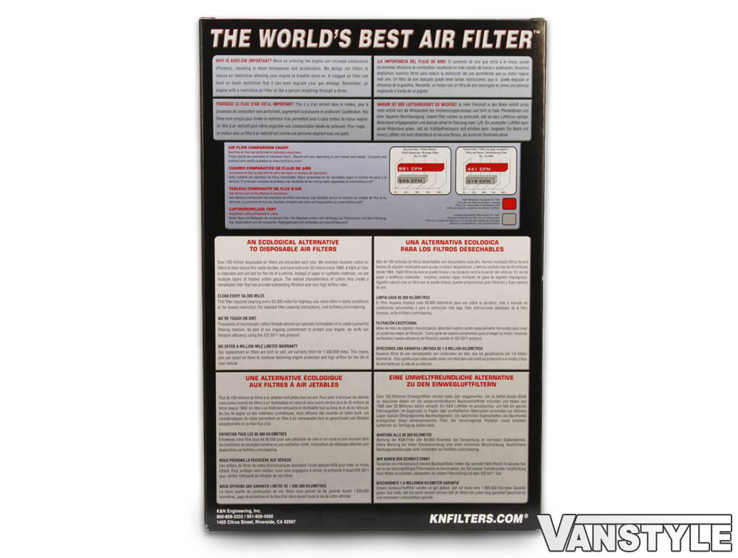 K N Replacement Air Filter - VW T5 T6 2003-15 - Vanstyle
