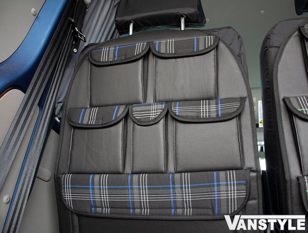 FITS VW T6.1 TRANSPORTER 19> BLUE HEADREST SEAT BACK ORGANIZER STORAGE ...