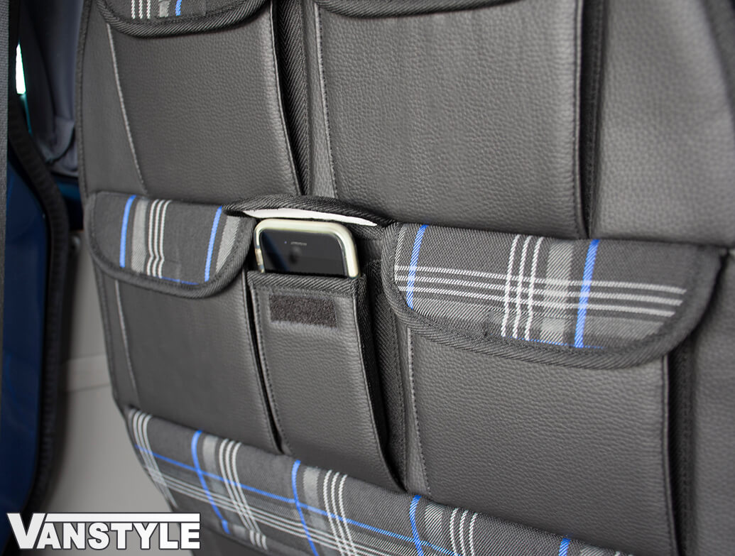 FITS VW T6.1 TRANSPORTER 19> BLUE HEADREST SEAT BACK ORGANIZER STORAGE ...